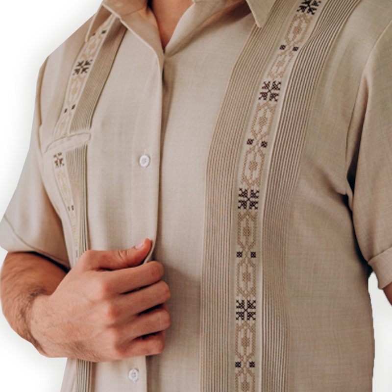 Beige embroidered guayabera | Linen Horse